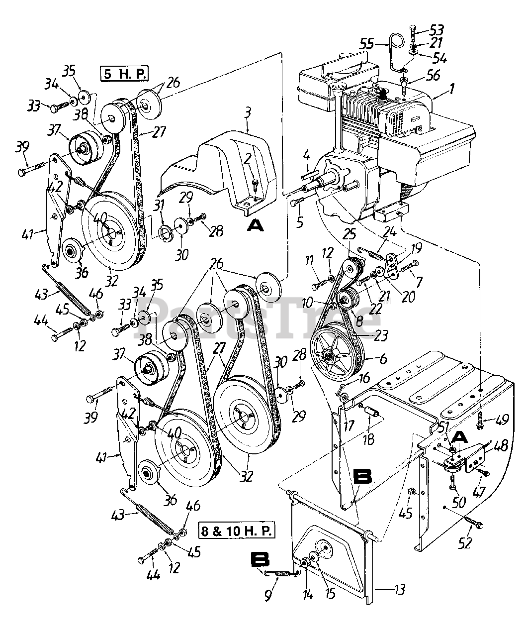 MTD 313-612E000 - MTD Snow Thrower (1993) Engine And Pulley Assembly ...