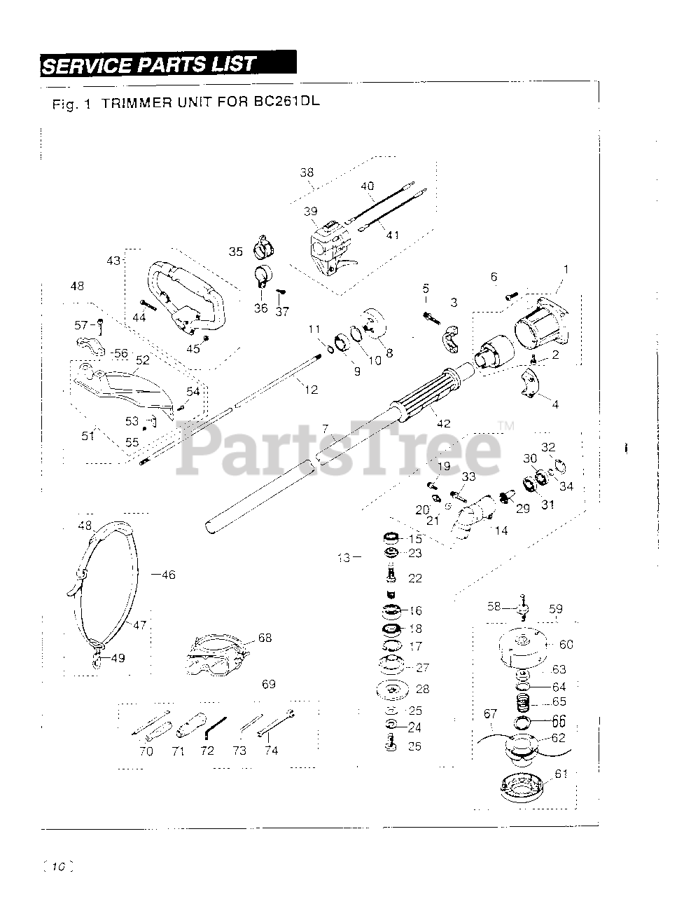 RedMax BC 261 DL - RedMax Brushcutter (1992-09) 010 - TRIMMER UNIT ...