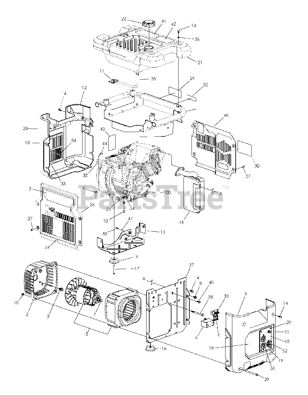 Husky 030437-0 - Husky 1,850 Watt Portable Generator Main Unit Parts ...