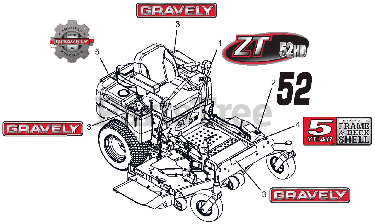 Gravely 991083 (ZT 52 HD) - Gravely 52" Zero-Turn Mower, Kawasaki (SN ...