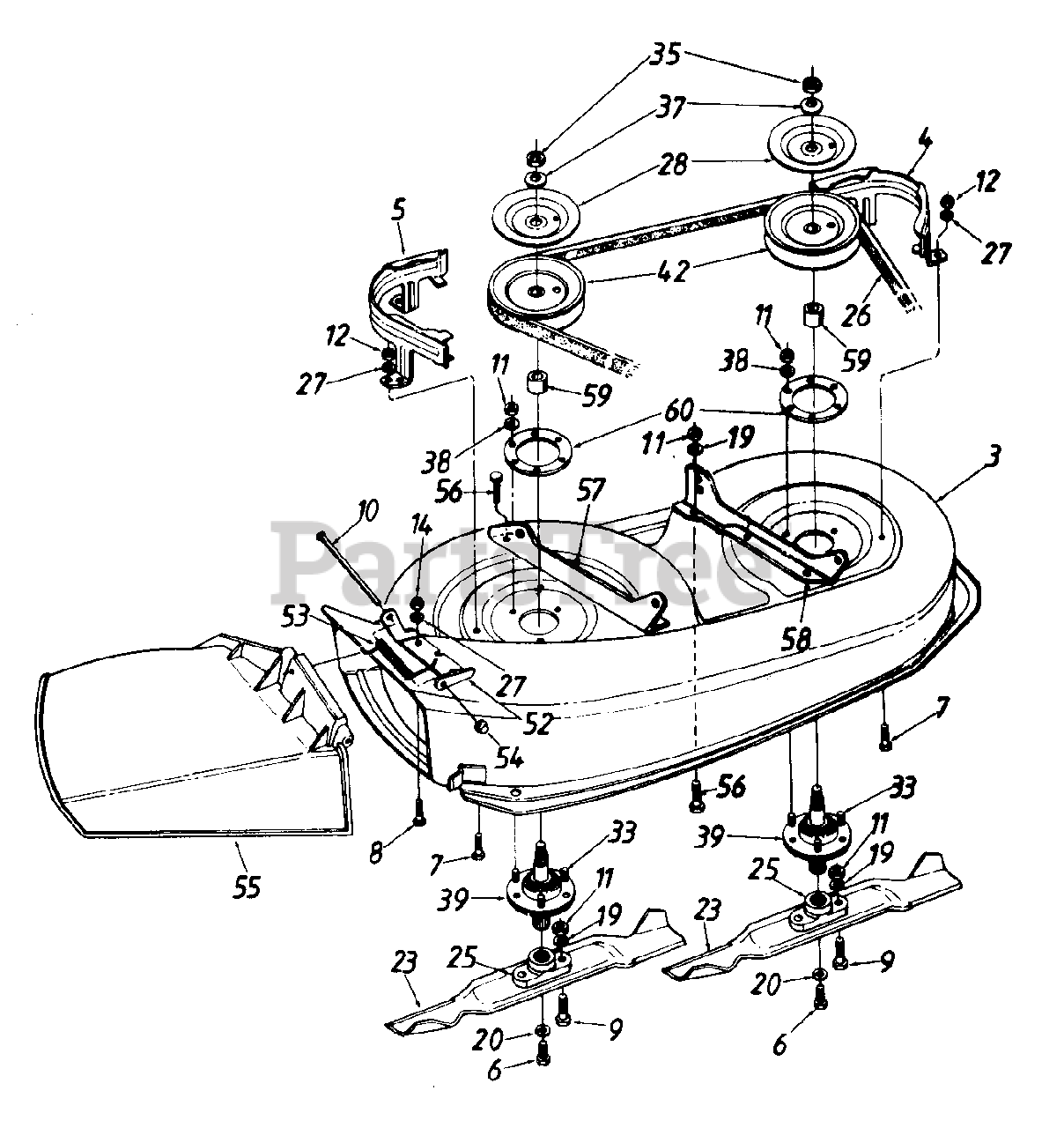 MTD 130-442-000 - MTD Mower Deck, Rev E & F (1990) 38" Deck Parts ...