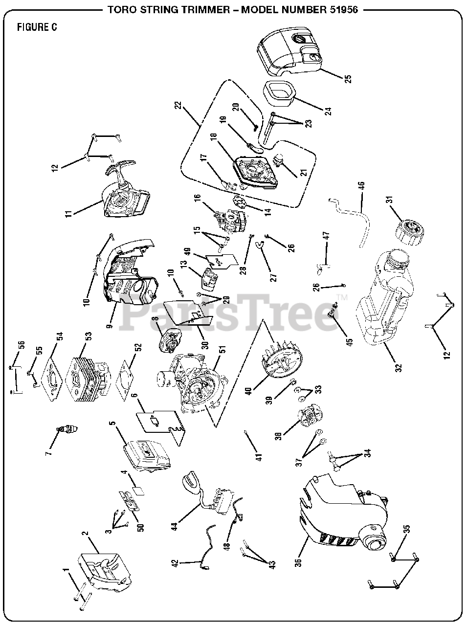 Toro 51957 - Toro String Trimmer (SN: 313000001 & Above) Figure C Parts ...