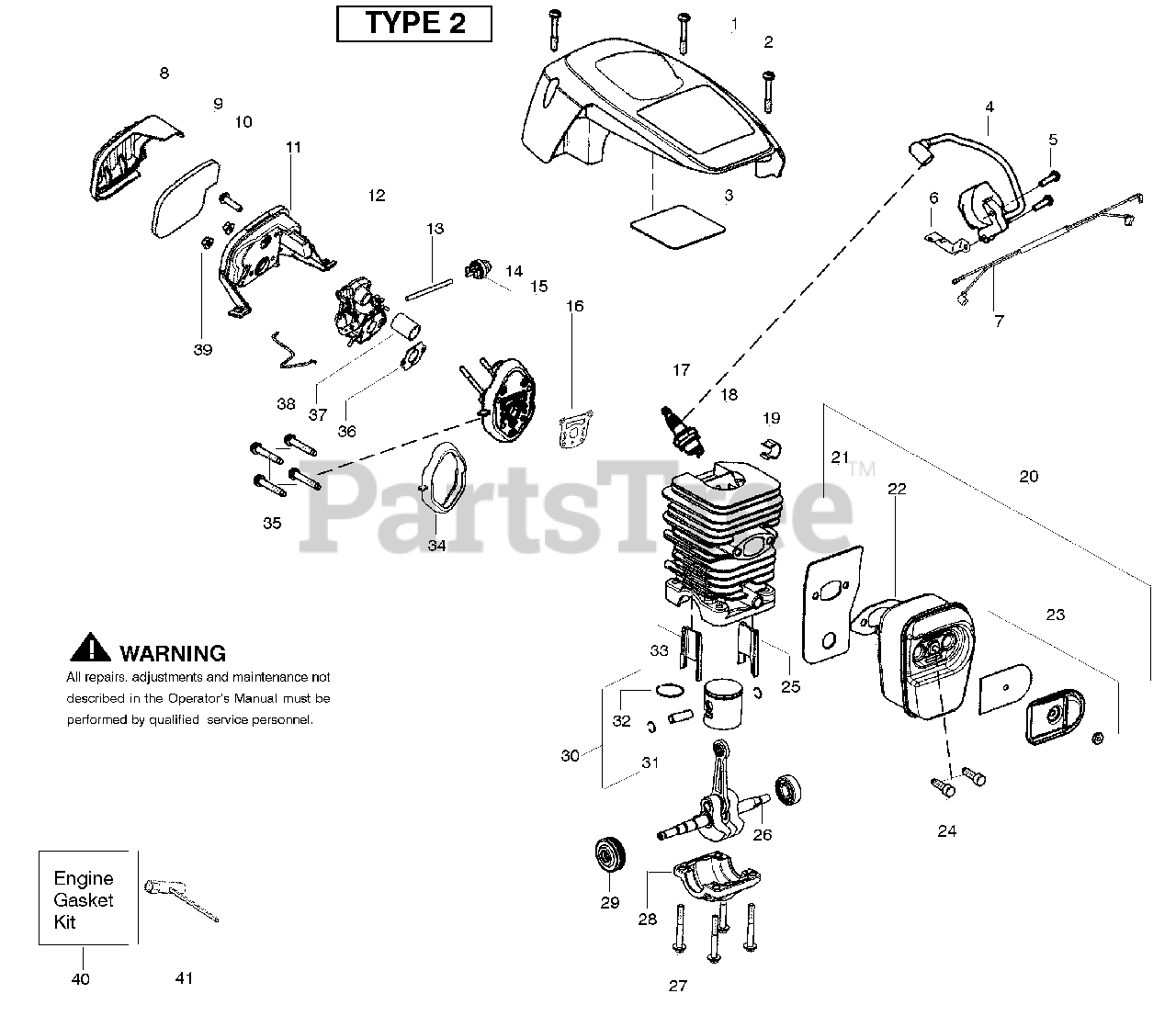 Poulan P 3516 PR - Poulan Predator Chainsaw (Type 2) Engine Type 2 ...