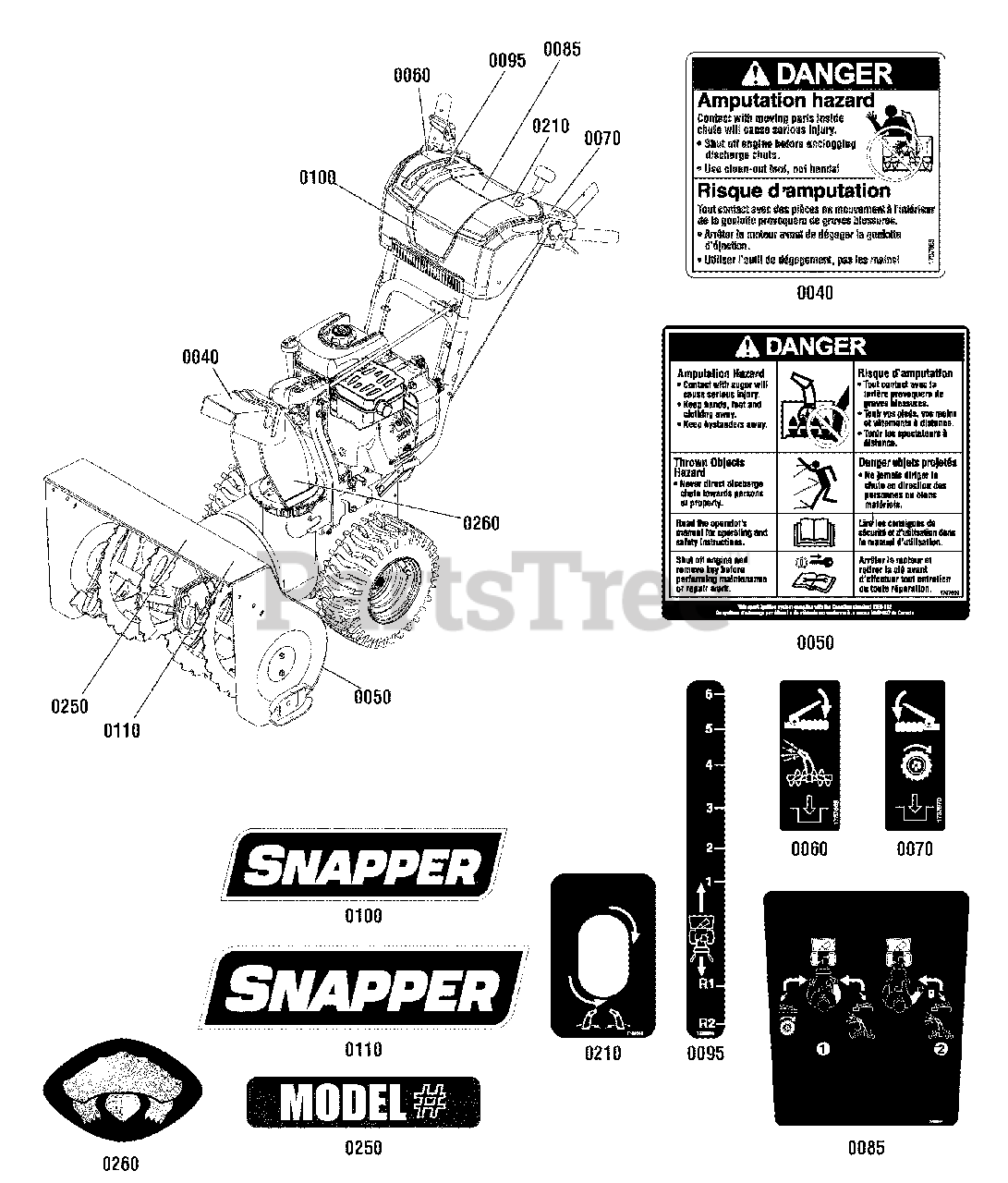 Snapper M 924E (1696000) - Snapper 24" Snow Thrower, 9hp Decals Group ...