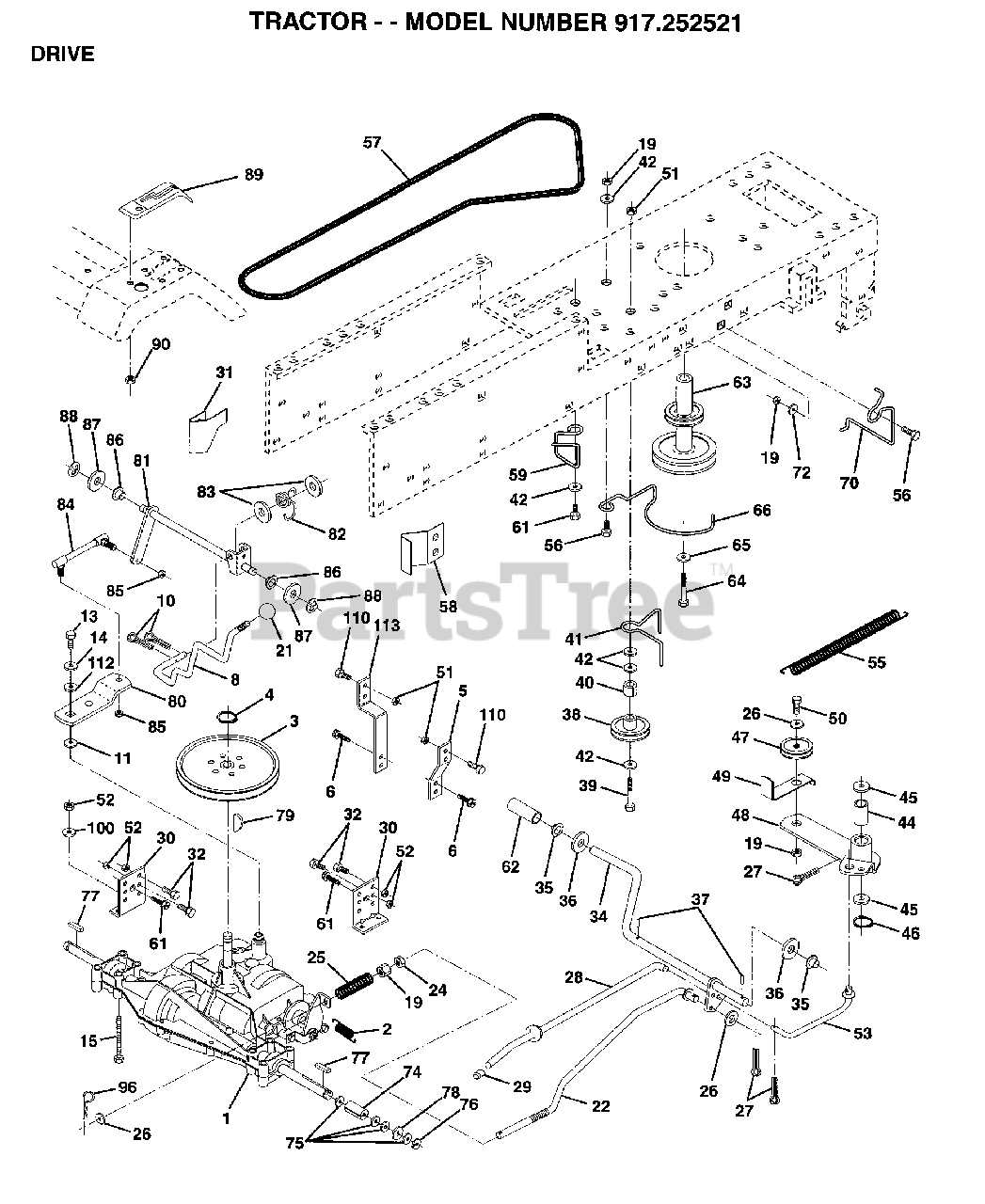 Craftsman 917.252521 - Craftsman Lawn Tractor DRIVE Parts Lookup with ...