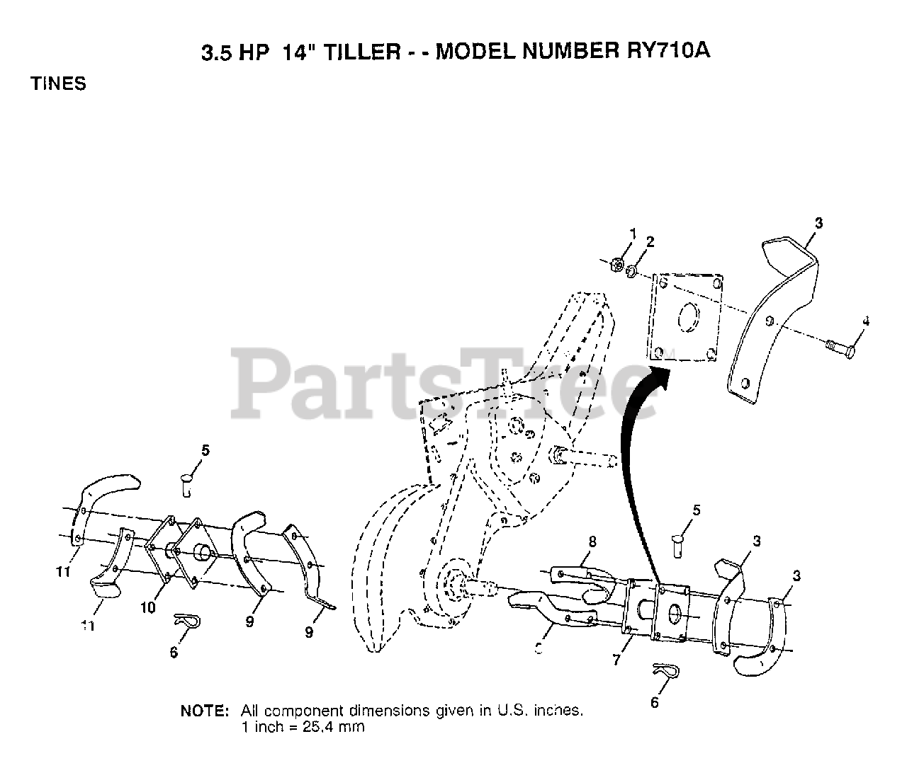 Roper RY 710 A - Roper Rally Tiller TINE ASSEMBLY Parts Lookup with ...